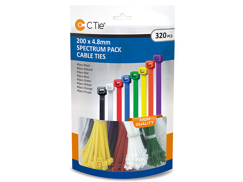 320 Piece Assorted Multicolour Cable Tie Pack - 200mm x 4.8mm (8 ...