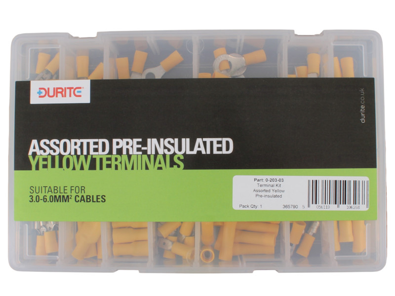 Durite 110 Piece Yellow Pre-Insulated Crimp Terminal Kit | 12 Volt Planet