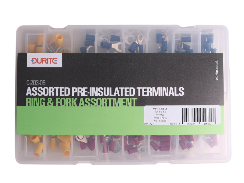 Durite 205 Piece Ring & Fork Pre-Insulated Crimp Terminal Assortment ...