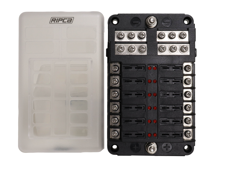 Ripca Standard Blade Fuse Box With Positive & Negative Busbars & LEDs ...