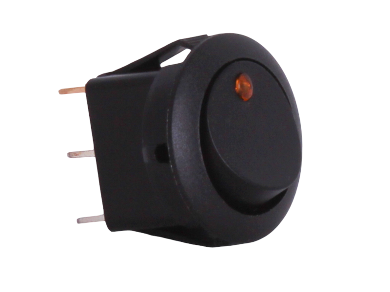 12V ON/OFF Round Mini Rocker Switch - Amber Dot | 12 Volt Planet