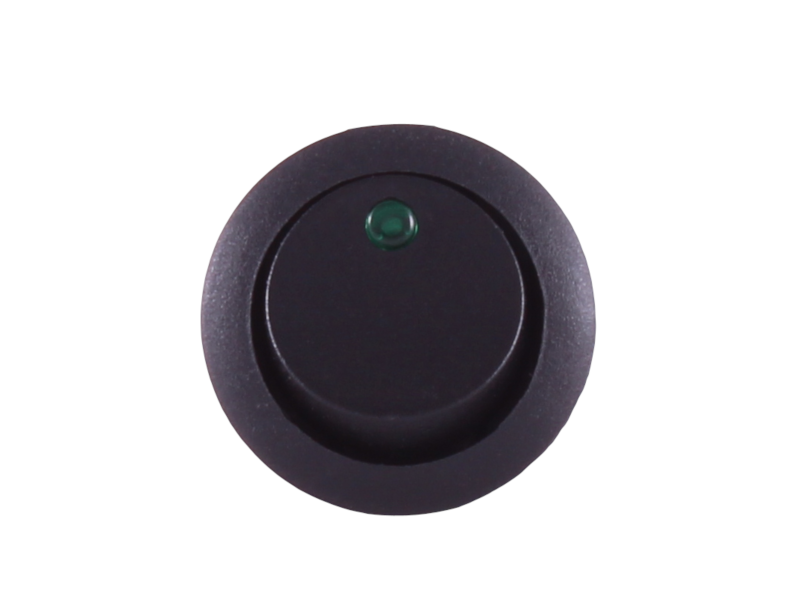 12V ON/OFF Round Mini Rocker Switch - Green Dot | 12 Volt Planet